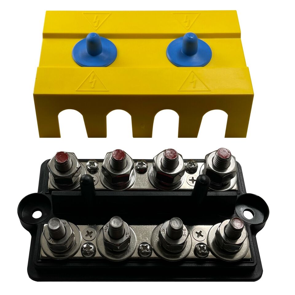 Dual 4 Point Black Power Distribution Block Terminal Busbar & Yellow C ...