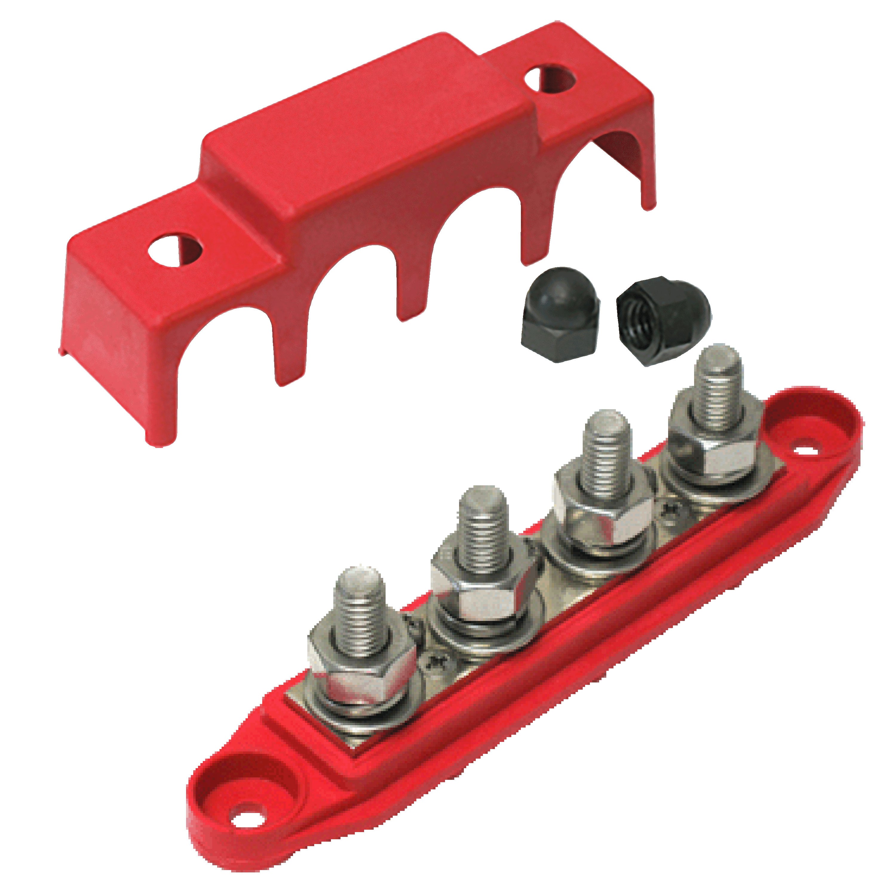 Large 4 Point 3/8" Terminal Busbar 250 Amps @ 12 VDC with Cover - Red ...
