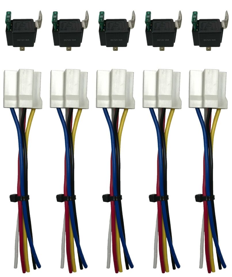 4 Pin 12V Relay Switch 30 Amp Fuse W/ 6" Socket Wire Harness - Pack of ...