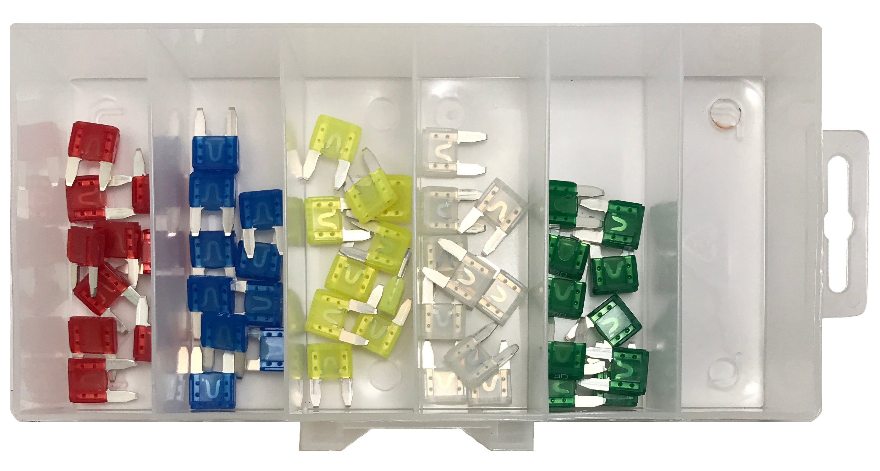 50 Piece Mini Fuse Assortment ATM/ MIN - 10 Each of 5 Different Amps ...