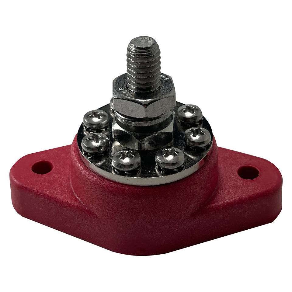 8 Point Power Distribution Post 5/16" Red With Red Insulating Boot & C ...