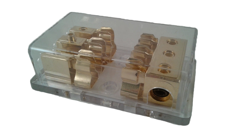 Gold Plated AGU Glass Fuse Block - 3 Position (3) 1/0 AWG in (3) 8 AWG ...