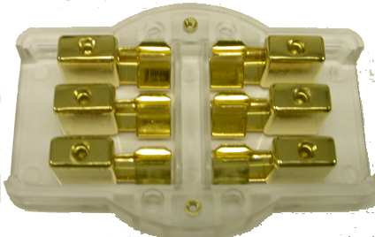 Gold Plated AGU Glass Fuse Block - 3 Position (3) 8 AWG in (3) 8 AWG o ...